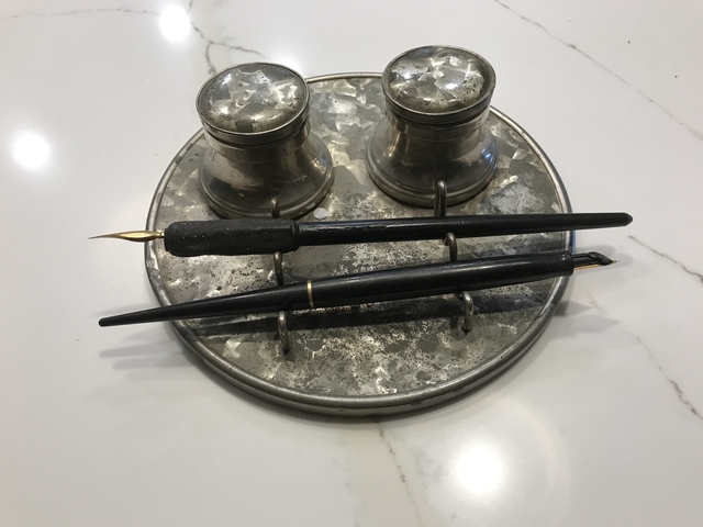Vintage metal double ink well desk with pens - Nex-Tech Classifieds