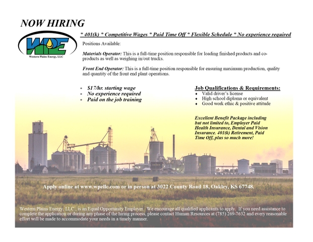 HELP WANTED - Materials Operator & Front End Operator - Nex-Tech ...